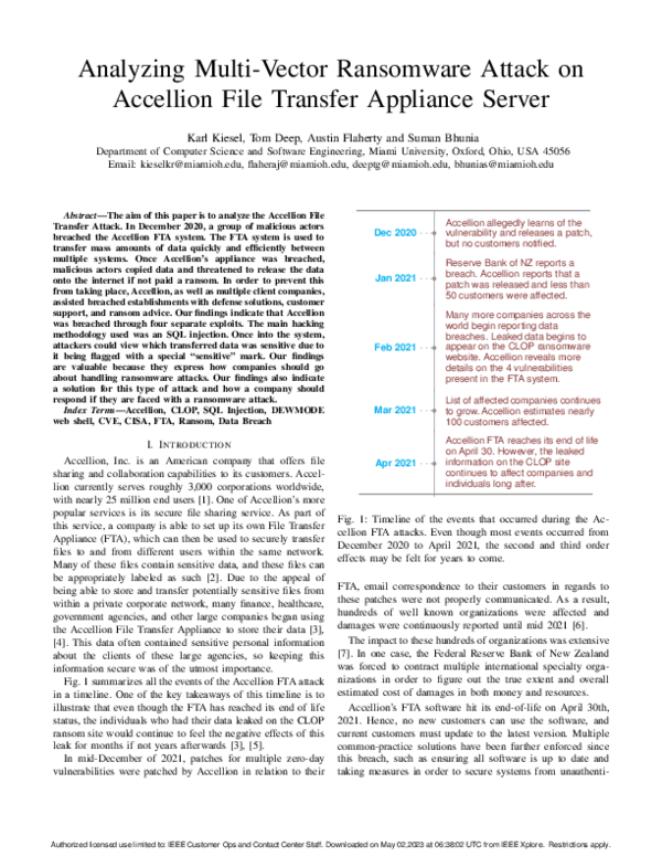(PDF) Analyzing Multi-Vector Ransomware Attack on Accellion File ...
