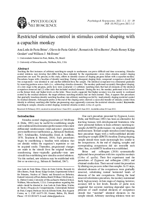 (PDF) Restricted stimulus control in stimulus control shaping with a ...