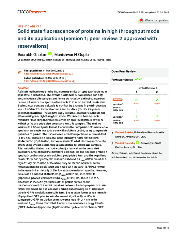 (PDF) Solid state fluorescence of proteins in high throughput mode and ...