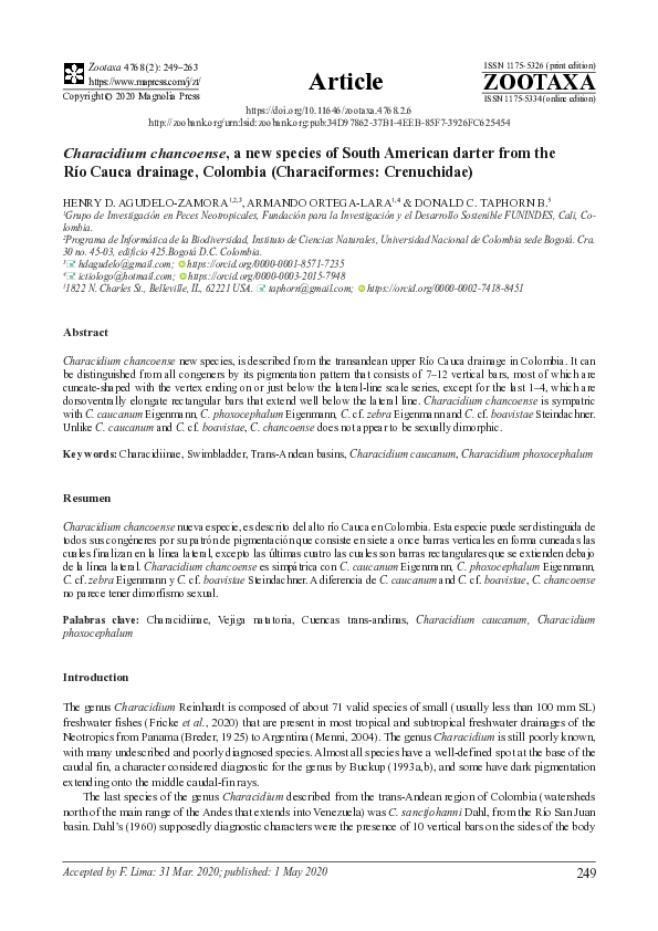 (PDF) Characidium chancoense, a new species of South American darter ...