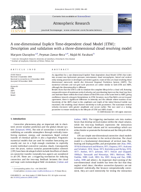 (PDF) A one-dimensional Explicit Time-dependent cloud Model (ETM): Description and validation ...