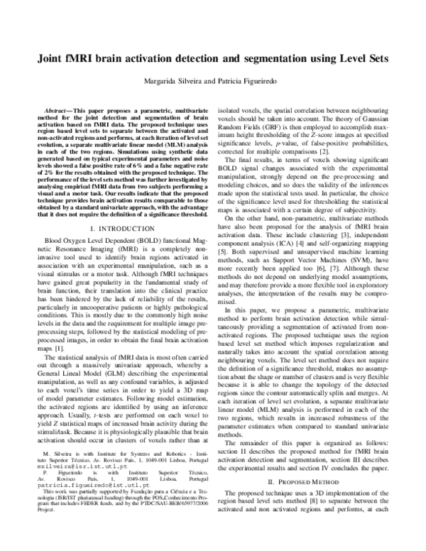 (PDF) Joint fMRI brain activation detection and segmentation using level sets | Antonio Fabio ...