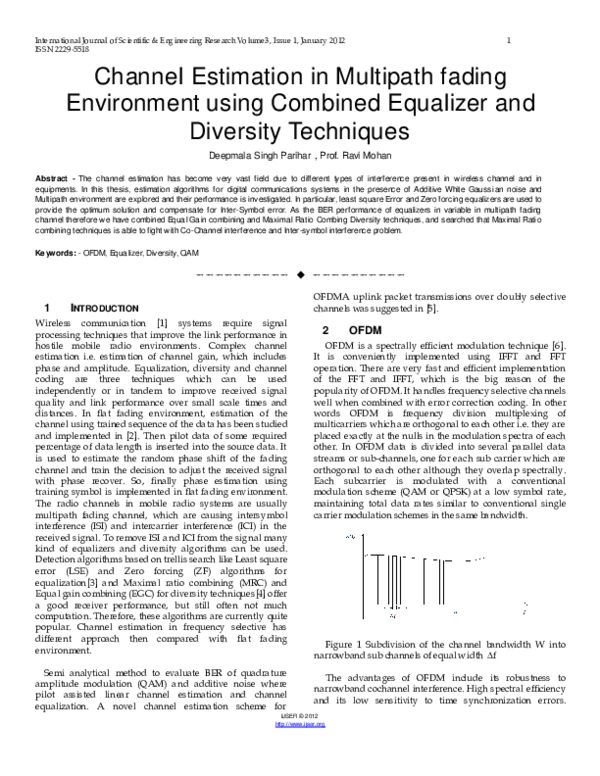 (PDF) Channel Estimation in Multipath fading Environment using Combined Equalizer and Diversity ...