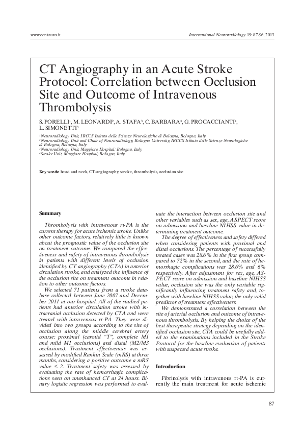 (PDF) CT angiography in an acute stroke protocol: correlation between occlusion site and outcome ...