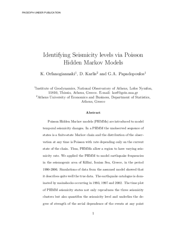 (PDF) Identifying Seismicity Levels via Poisson Hidden Markov Models ...