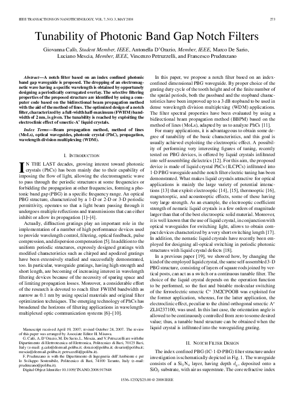 (PDF) Tunability of Photonic Band Gap Notch Filters
