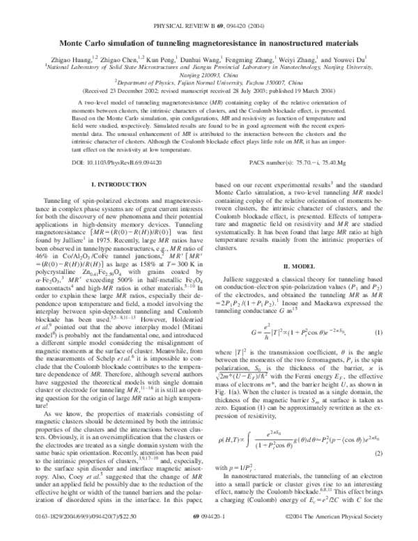 (PDF) Monte Carlo simulation of tunneling magnetoresistance in nanostructured materials