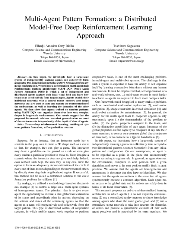 (PDF) Multi-Agent Pattern Formation: a Distributed Model-Free Deep Reinforcement Learning Approach