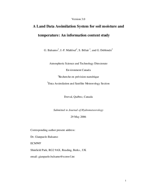 (PDF) A Land Data Assimilation System for Soil Moisture and Temperature ...