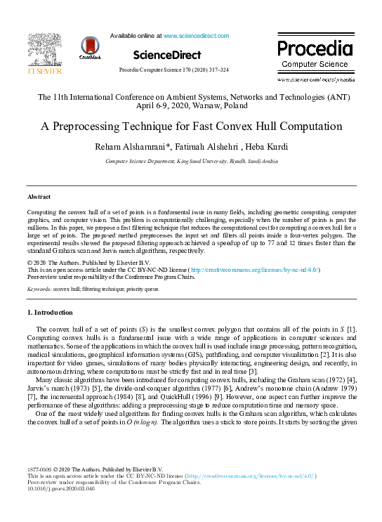 (PDF) A Preprocessing Technique for Fast Convex Hull Computation