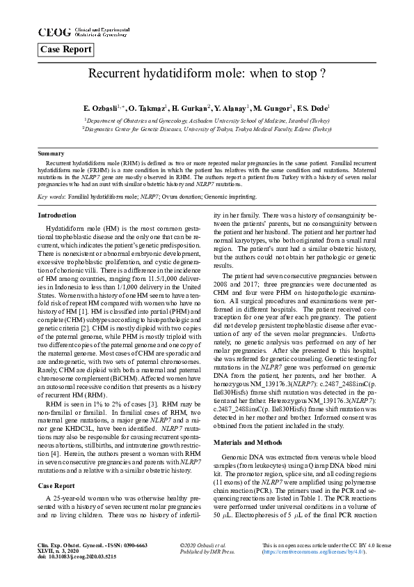 (PDF) Recurrent hydatidiform mole: when to stop?