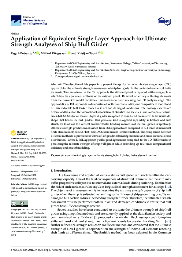 (PDF) Application of Equivalent Single Layer Approach for Ultimate Strength Analyses of Ship ...