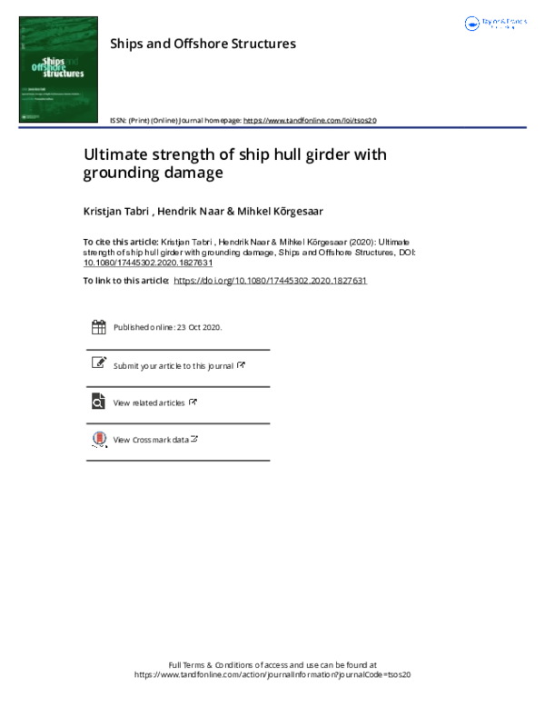 (PDF) Ultimate strength of ship hull girder with grounding damage