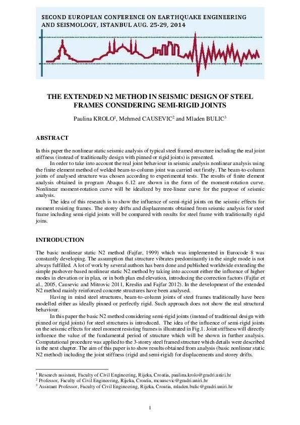 (PDF) The Extended N2 Method in Seismic Design of Steel Frames ...