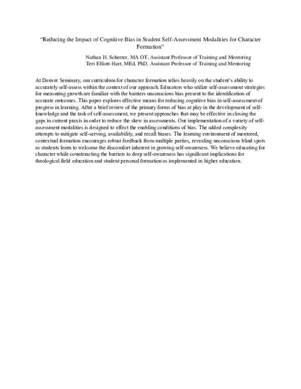 (PDF) "Reducing the Impact of Cognitive Bias in Student Self-Assessment ...