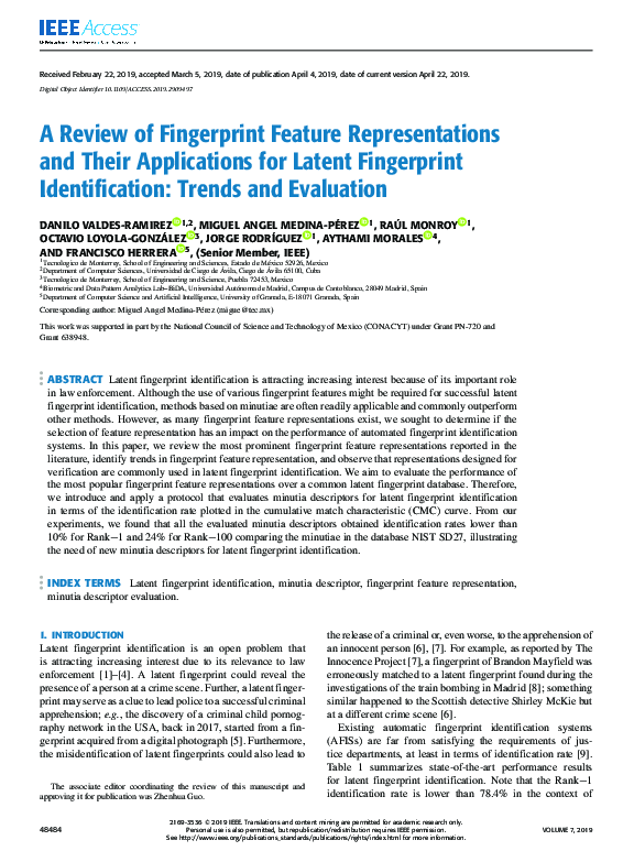 (PDF) A Review of Fingerprint Feature Representations and Their ...