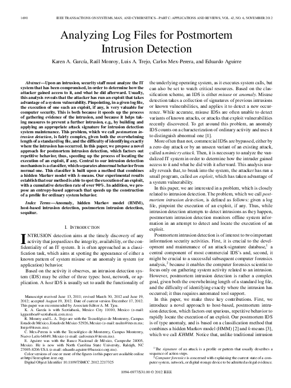 (PDF) Analyzing Log Files for Postmortem Intrusion Detection (PDF) Analyzing Log Files for Postmortem Intrusion Detection