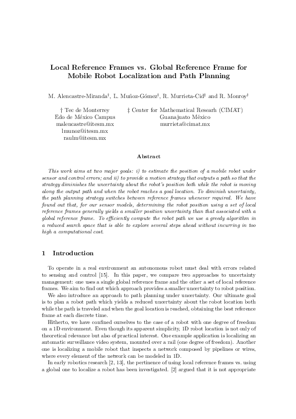 (PDF) Local Reference Frames vs. Global Reference Frame for Mobile Robot Localization and Path ...