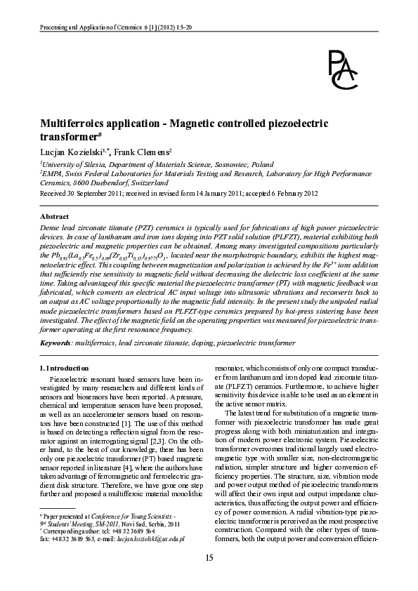 (PDF) Multiferroics application: Magnetic controlled piezoelectric ...