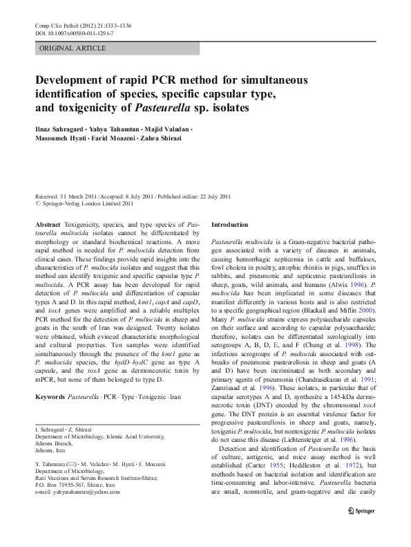 (PDF) Development of rapid PCR method for simultaneous identification ...