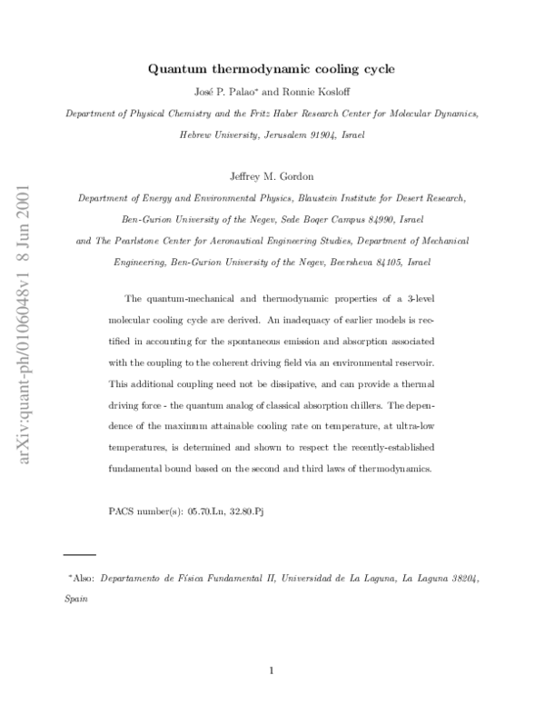 (PDF) Quantum thermodynamic cooling cycle