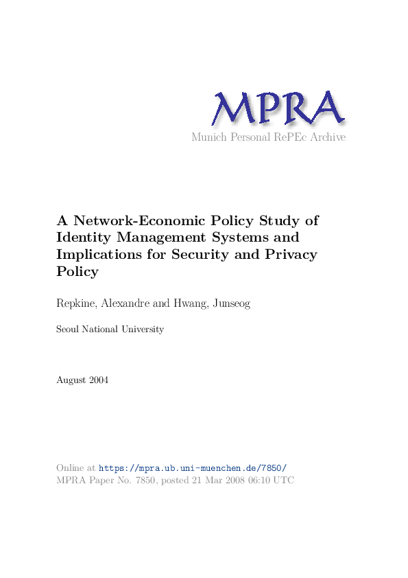 (PDF) A Network-Economic Policy Study of Identity Management Systems ...