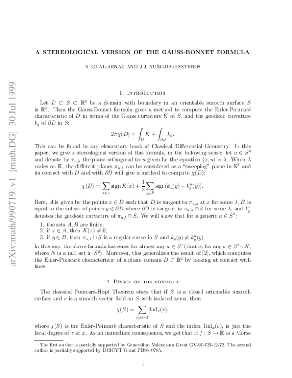 (PDF) A Stereological Version of the Gauss-Bonnet Formula | Ximo Gual ...