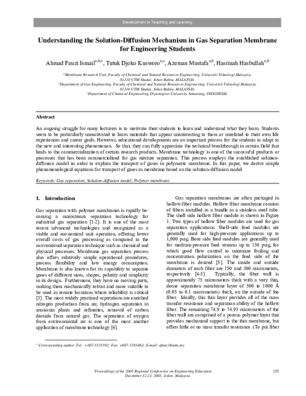 (PDF) Understanding the solution-diffusion mechanism in gas separation ...