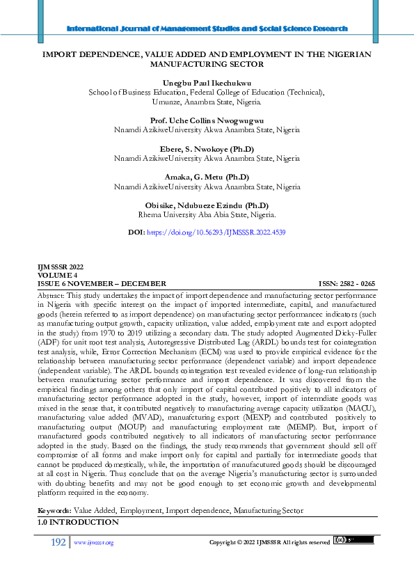 (PDF) Import Dependence, Value Added and Employment in the Nigerian ...