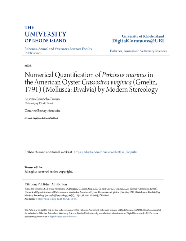 (PDF) Numerical Quantification of Perkinsus marinus in the American ...