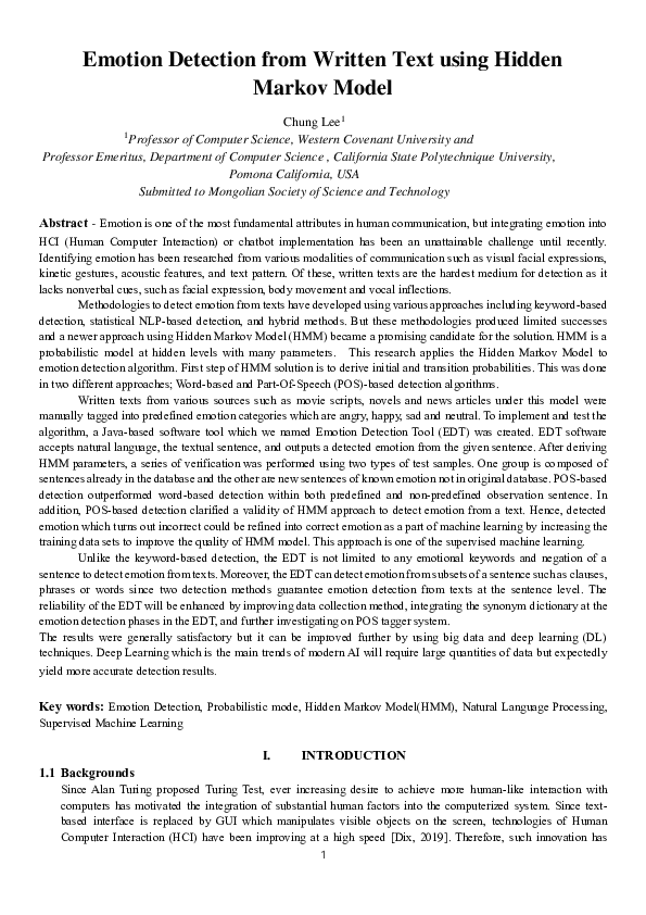 (PDF) HMM for Emotion Detection
