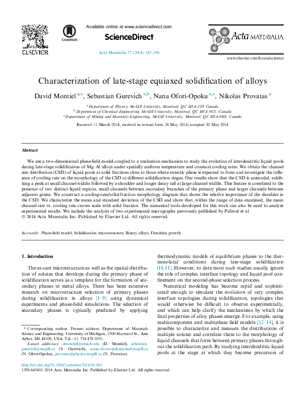 (PDF) Characterization of late-stage equiaxed solidification of alloys ...