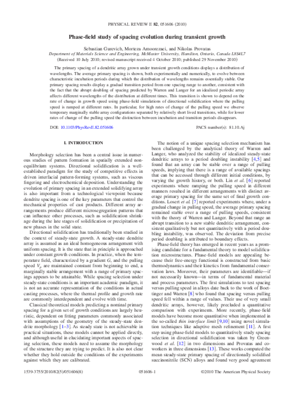 (PDF) Phase-field study of spacing evolution during transient growth