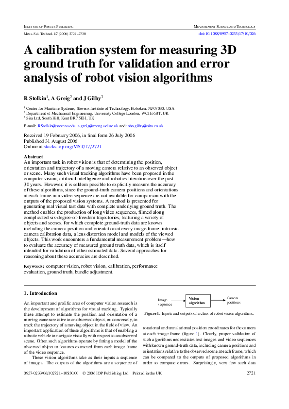 (PDF) A calibration system for measuring 3D ground truth for validation and error analysis of ...