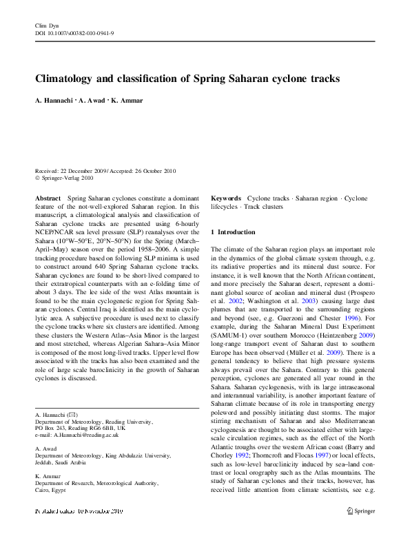 (PDF) Climatology and classification of Spring Saharan cyclone tracks