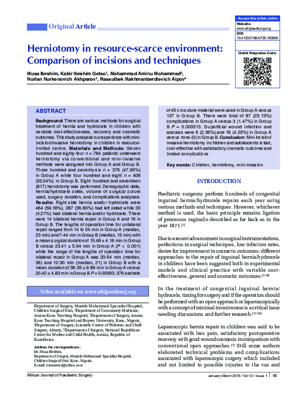 (PDF) Mini-Invasive Herniotomy Techniques Study
