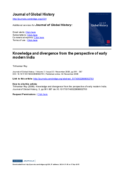 (PDF) Knowledge and divergence from the perspective of early modern India