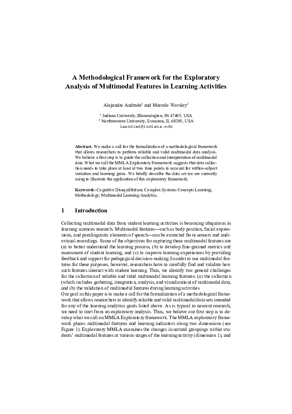 Pdf A Methodological Framework For The Exploratory Analysis Of Multimodal Features In Learning