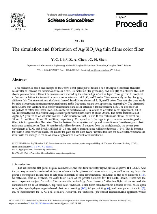 (PDF) The Simulation and Fabrication of Ag/SiO2/Ag Thin Films Color Filter