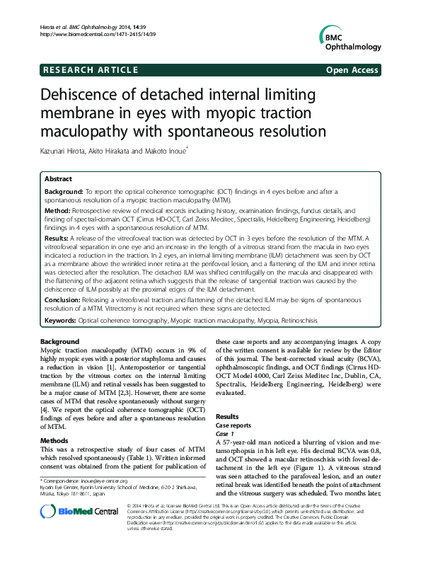 (PDF) Dehiscence of detached internal limiting membrane in eyes with ...