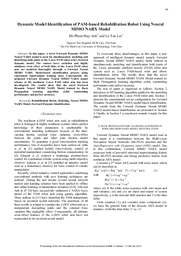 (PDF) Dynamic Model Identification of PAM-Based Rehabilitation Robot Using Neural MIMO NARX Model