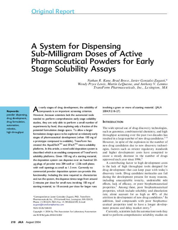 (PDF) A System for Dispensing Sub-Milligram Doses of Active ...