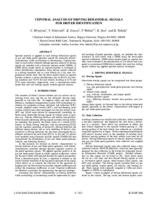 (PDF) Cepstral Analysis of Driving Behavioral Signals for Driver Identification