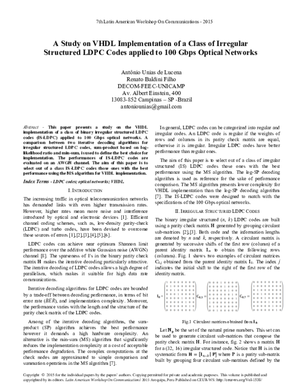 (PDF) A Study on VHDL Implementation of a Class of Irregular Structured ...