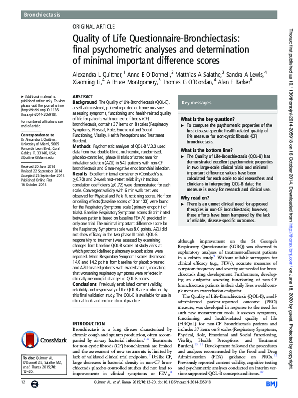 (PDF) Quality of Life Questionnaire-Bronchiectasis: final psychometric analyses and ...