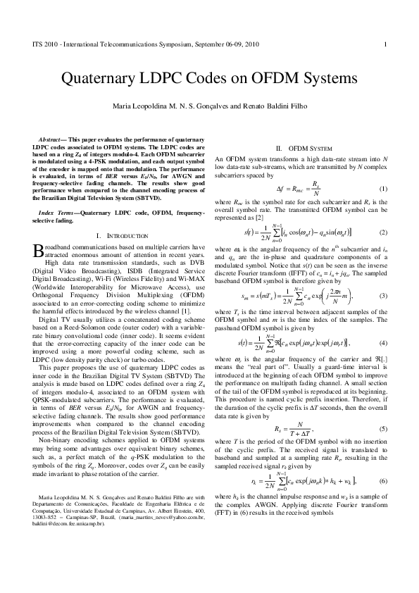 Pdf Quaternary Ldpc Codes On Ofdm Systems