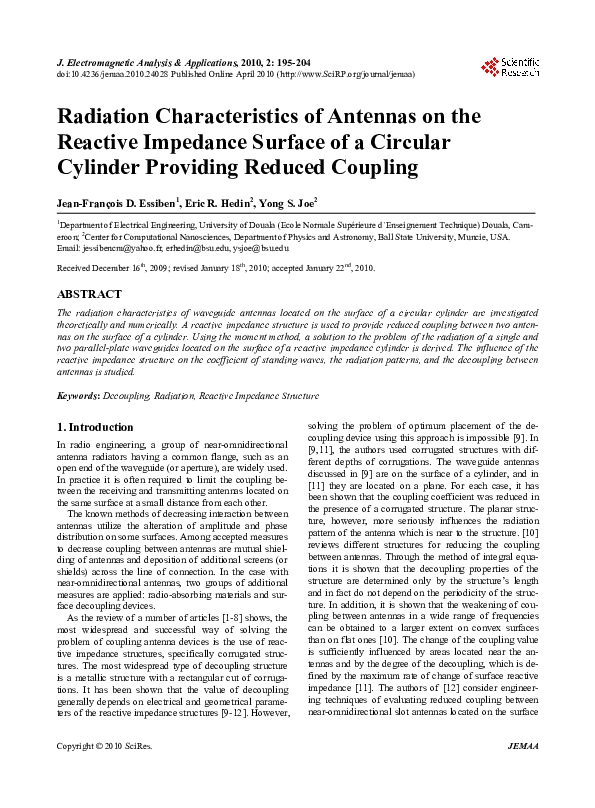 (PDF) Radiation Characteristics of Antennas on the Reactive Impedance ...