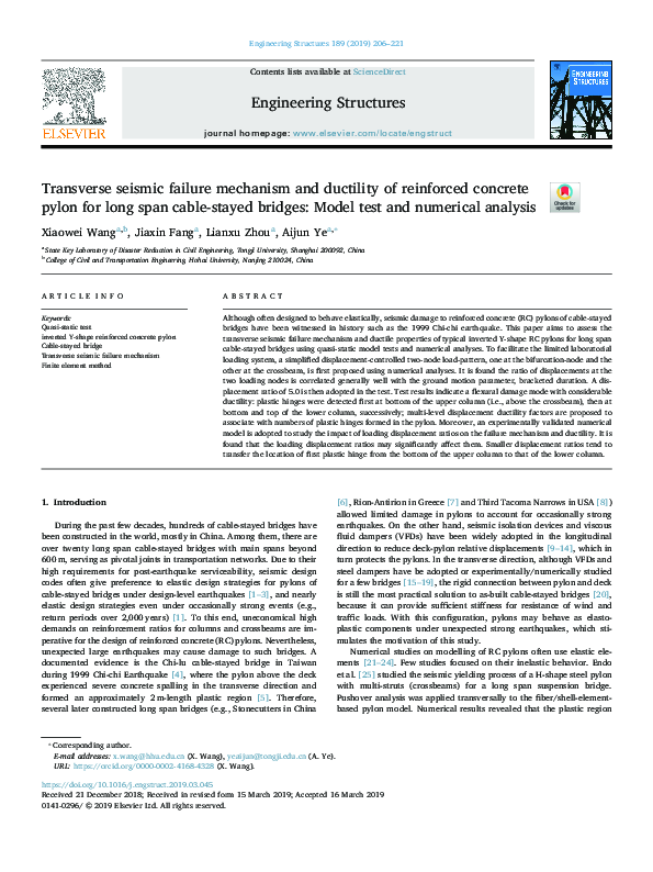 (PDF) Transverse seismic failure mechanism and ductility of reinforced concrete pylon for long ...