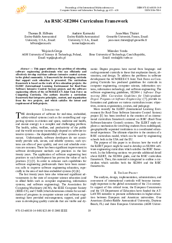 (PDF) Curriculum Framework for Real-Time Software Engineering