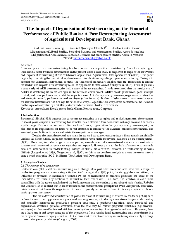 (PDF) The Impact of Organisational Restructuring on the Financial Performance of Public Banks: A ...